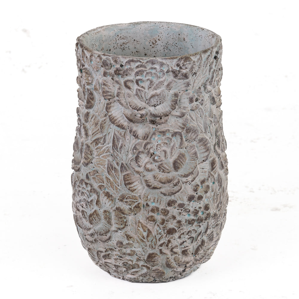 Stone Vase, Flower Pattern, 13 x 22cm – Atlas Flowers