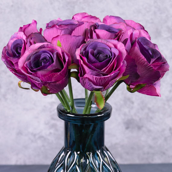 Rose, Artificial, Dark Purple, 9 Stem Bunch – Atlas Flowers