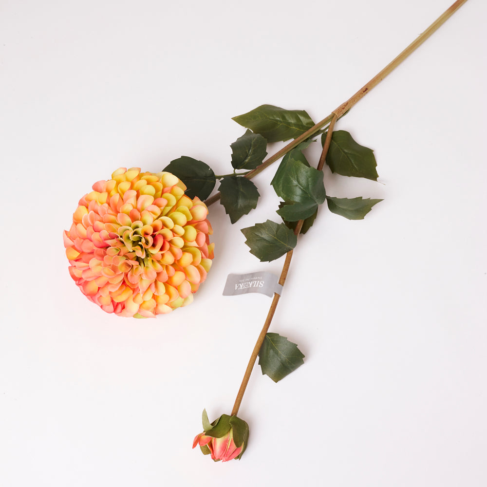 Dahlia Spray (Silk-ka), Artificial, Yellow / Red, 80cm – Atlas Flowers