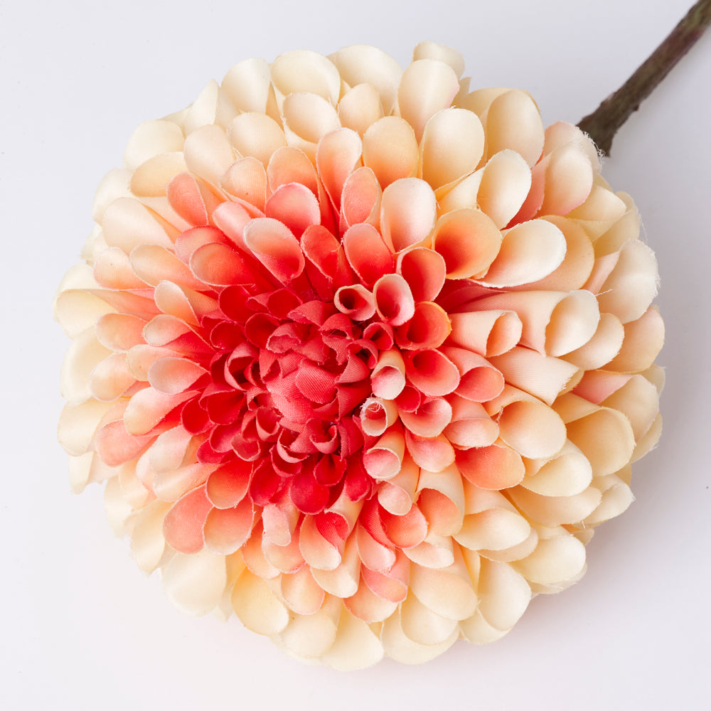Dahlia Stem (Silk-ka), Artificial, Orange/Red, 64cm – Atlas Flowers